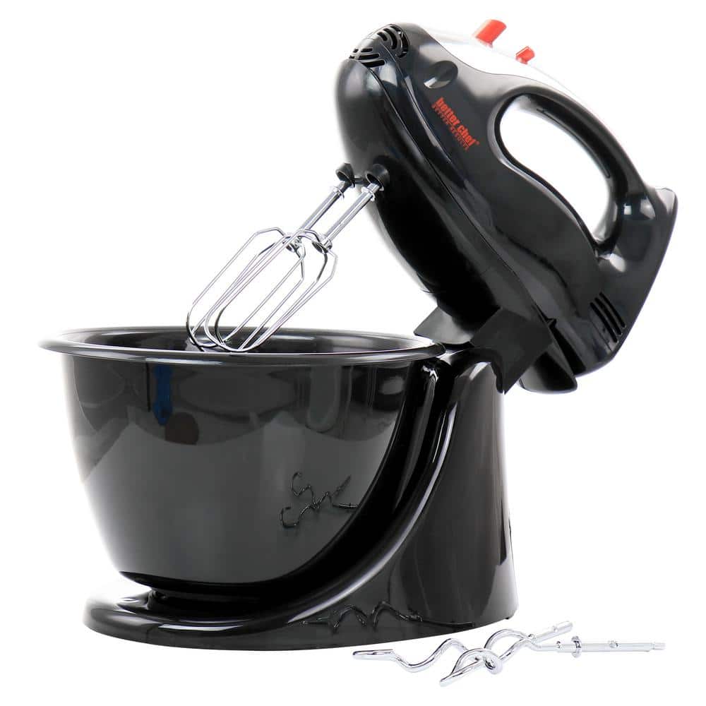 Better Chef 200-Watt 5-Speed Stand/Hand Mixer in Black with Mixing Bowl ...