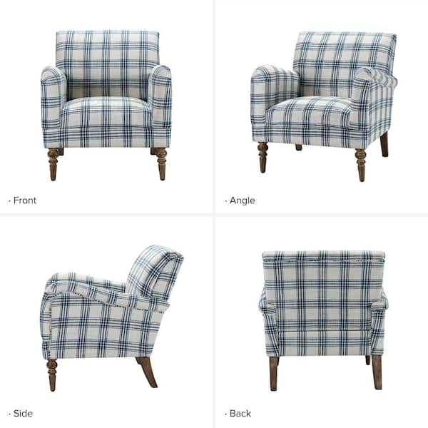 JAYDEN CREATION Mandan Navy Contemporary and Classic Upholstered Plaid Pattern Accent Armchair with Turned Solid Wood Legs Set of 2 HCHS0193 NAVY S2