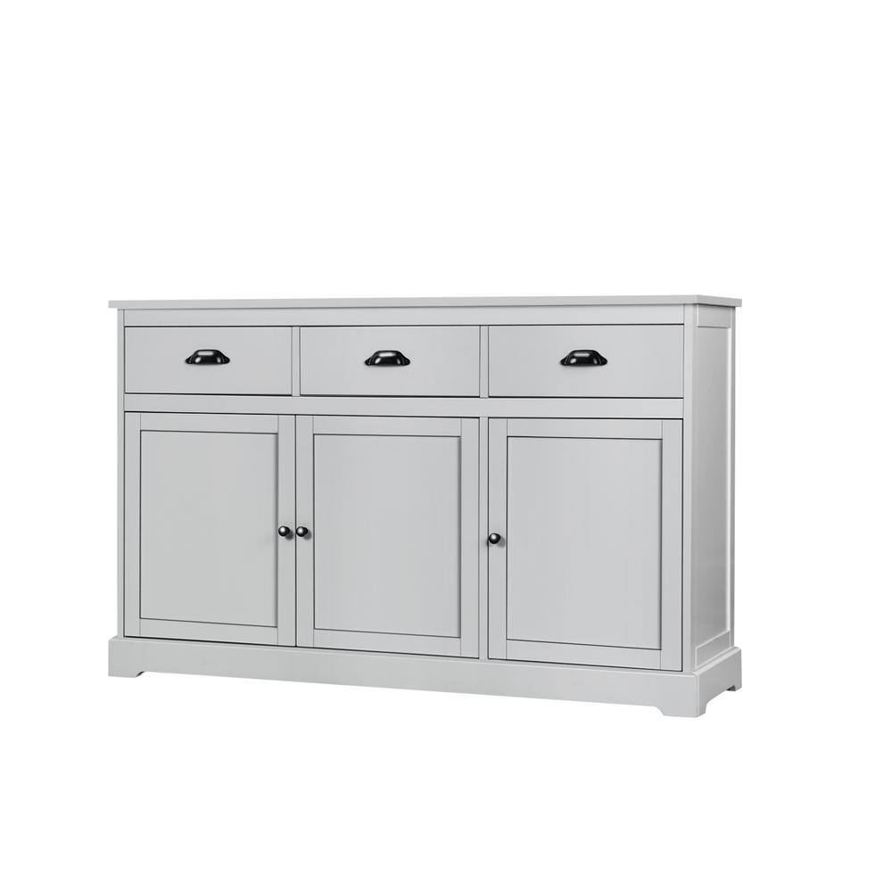 Gymax 3-Drawers Gray Wooden 53.5 in. Sideboard Buffet Cabinet Console ...