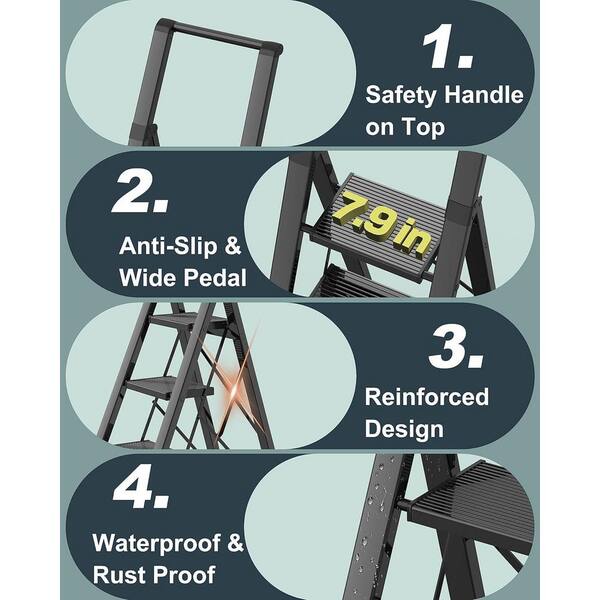 KIWDZFU 6 Step Ladder Reach for 12 Feet Ceiling Portable Folding ...