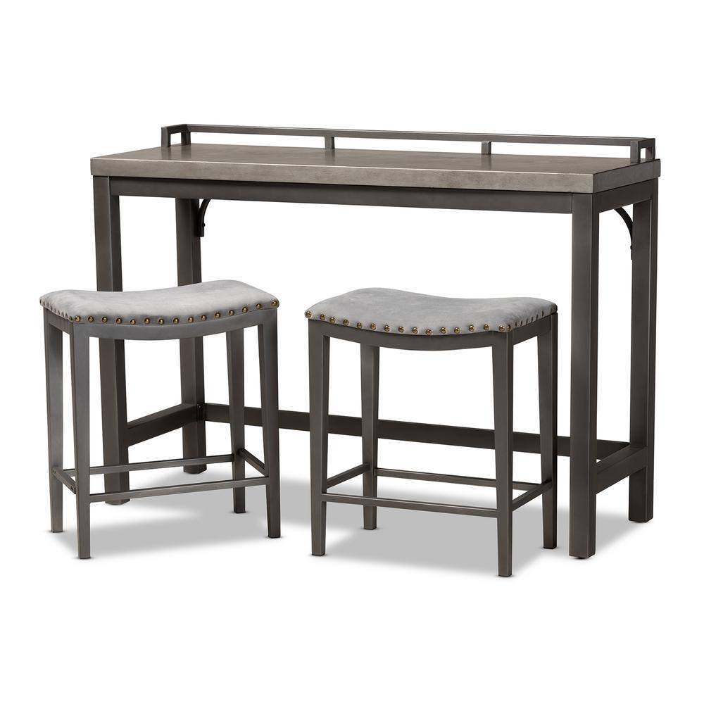 Baxton Studio Noll 3-Piece Gray Counter Table Set 159-9843-HD - The ...