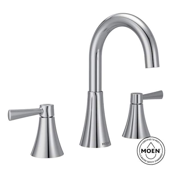 MOEN Ronan 8 in. Widespread 2-Handle Curved Bathroom Faucet in Chrome ...