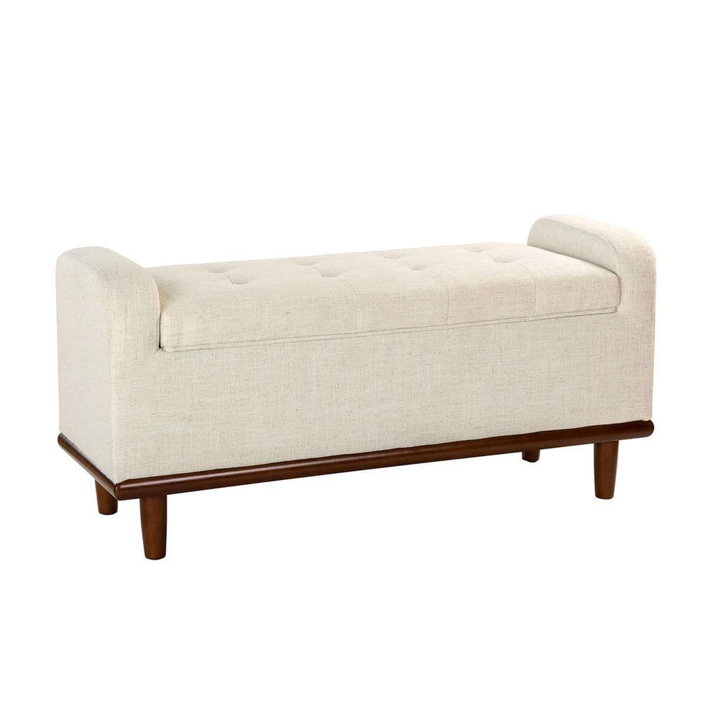 JAYDEN CREATION Christoph Ivory Upholstered Flip Top Storage Bench with ...