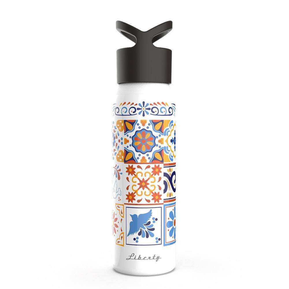 Liberty 24 oz. Talavera Flat White Reusable Single Wall Aluminum Water ...