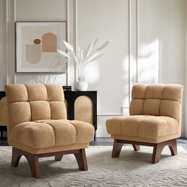 JAYDEN CREATION Ted Camel Modern Chenille Armchair with Curved ...