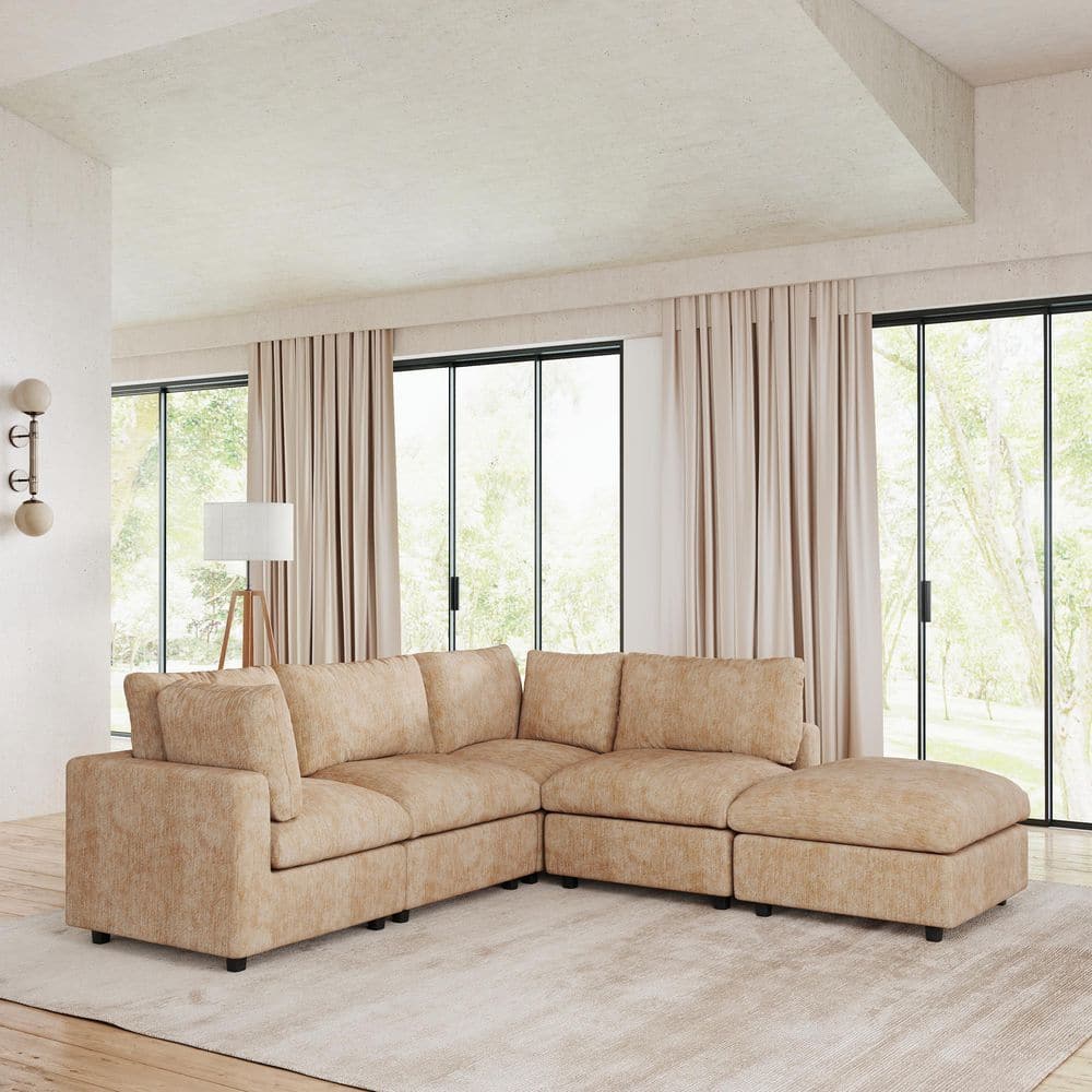 Magic Home 100 in. Square Arm 5-Piece Chenille L-Shaped Sectional Sofa ...