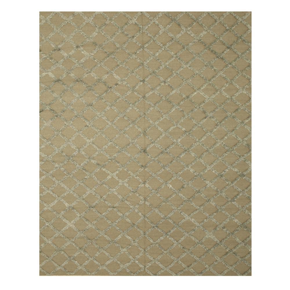 EORC Cream Handwoven Wool & Viscose Transitional Marrakesh Trellis Rug ...