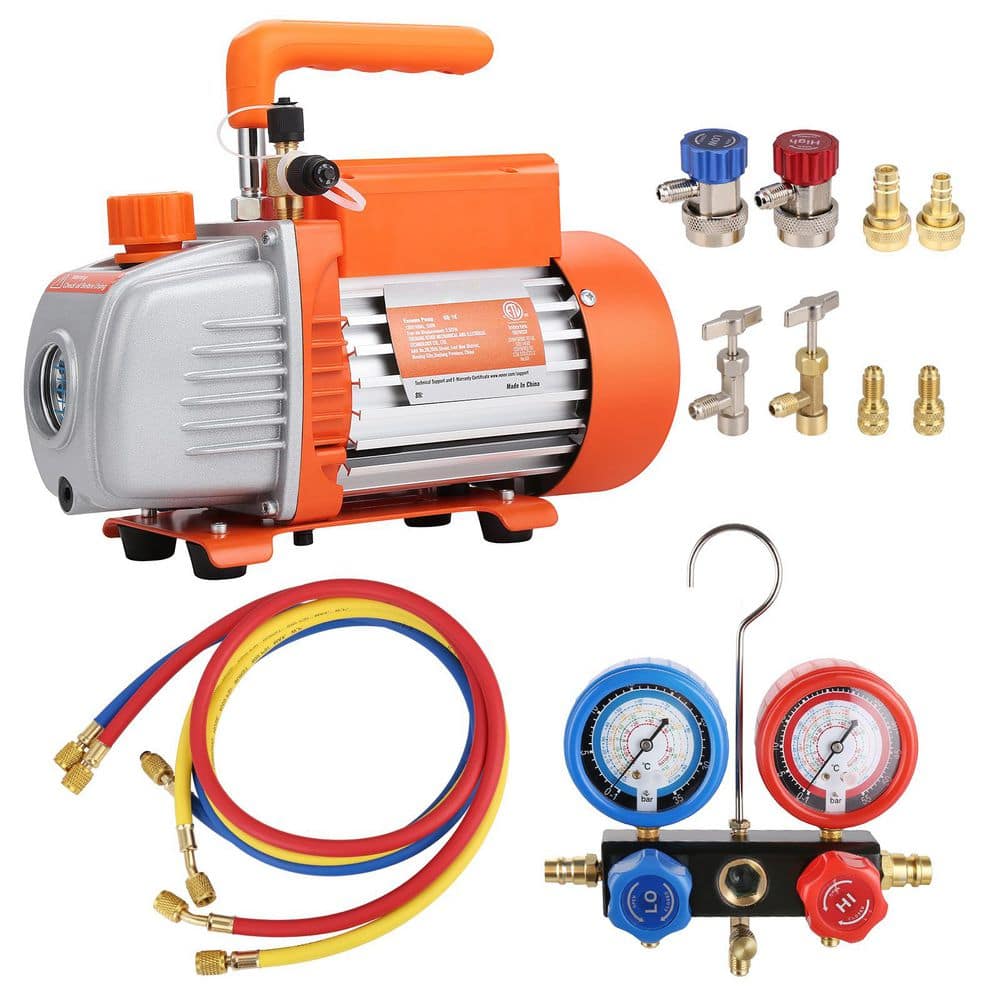 SKYSHALO 1/5 HP 3.5 CFM AC Vacuum Pump and Gauge Set Single Stage ...
