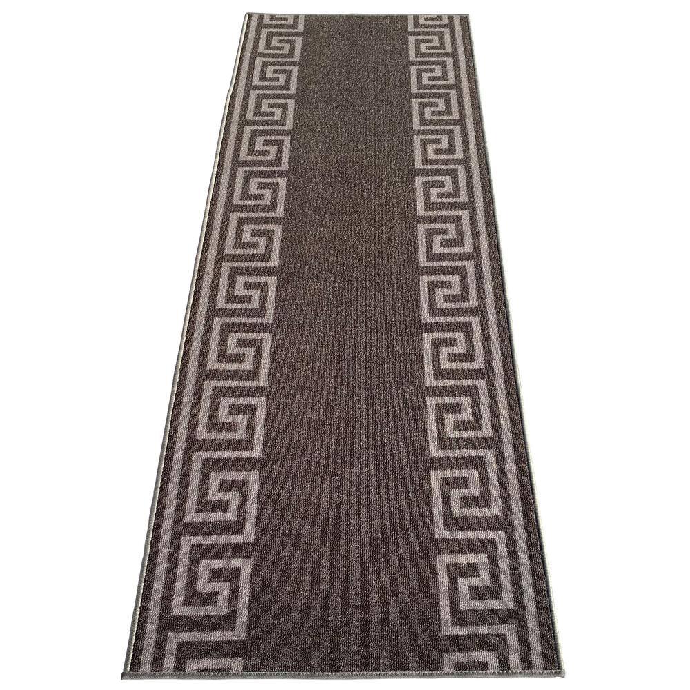 PLAYA RUG Greek Key Dark Gray 26 in. W x 8 ft. L Runner Rug/Stair ...