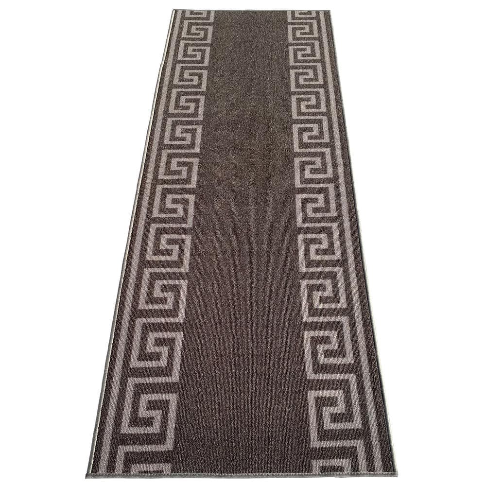 PLAYA RUG Greek Key Dark Gray 31 in. W x 25 ft. L Runner Rug/Stair ...