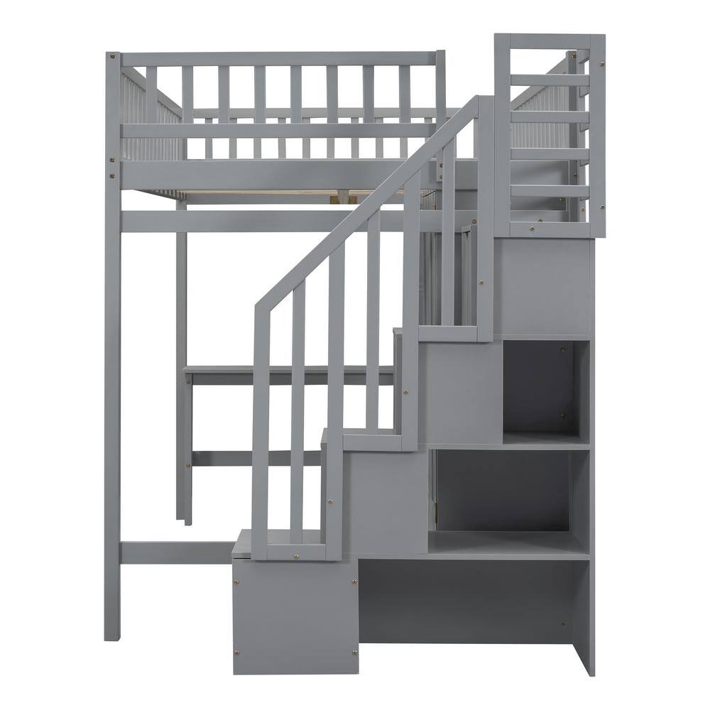 Polibi Full size Loft Bed with Bookshelf, Drawers, Desk, and Wardrobe-Gray RS-24325AAEF - The ...