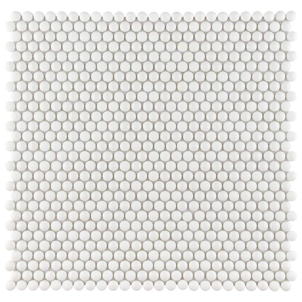 Merola Tile Expressions Button White 12-1/2 in. x 12-3/4 in. Glass ...