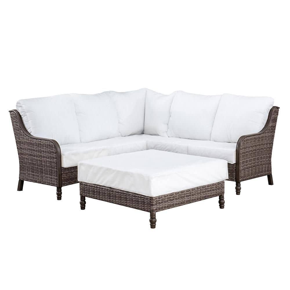 Hampton Bay Windsor 4-Piece Brown Wicker Outdoor Patio Sectional Sofa ...