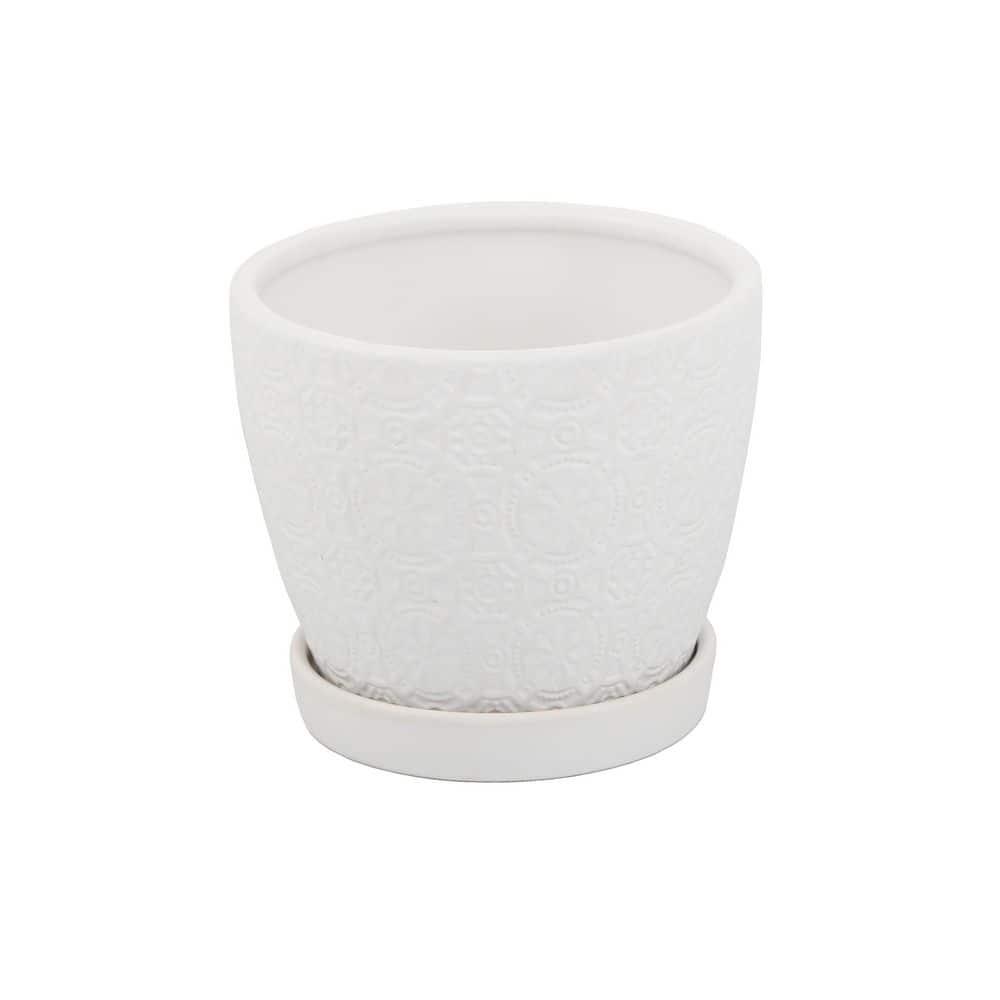 Flora Bunda 5.5 in. Chrysanthemum Small White Textured Ceramic Pot (5.5 ...