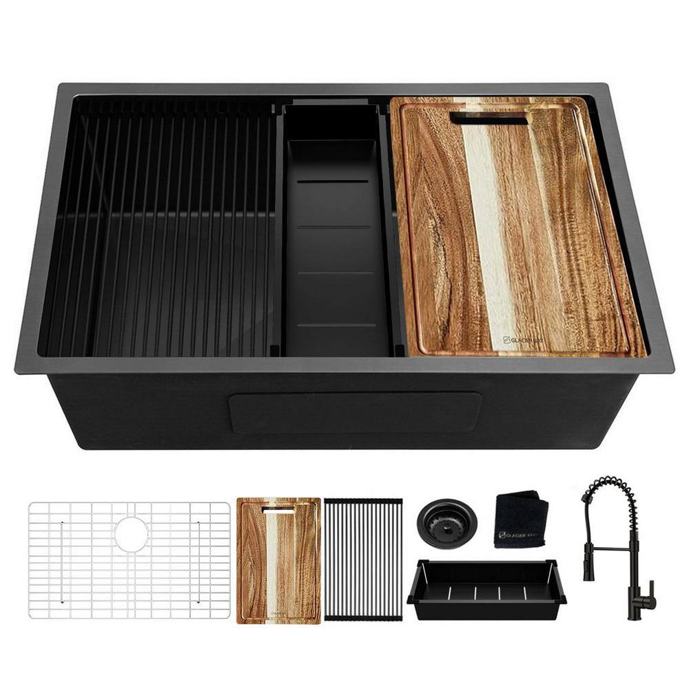 Glacier Bay 30 in. Drop-In Single Bowl 18 Gauge Black Stainless Steel ...