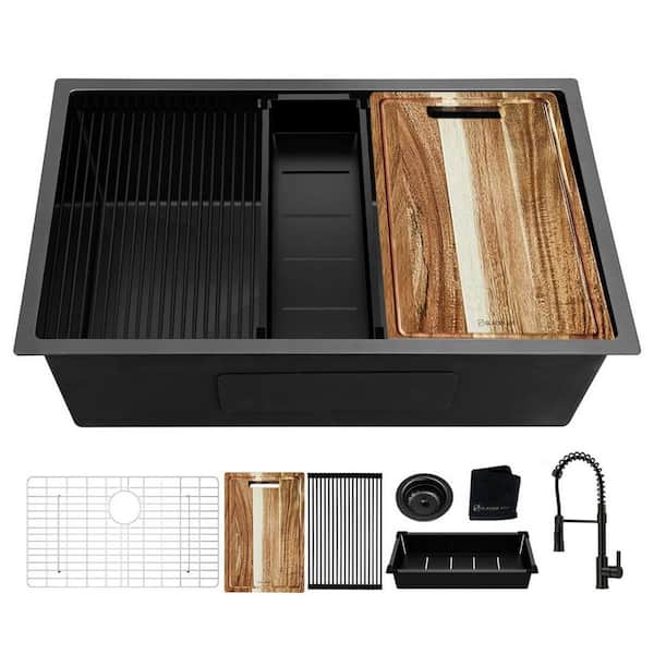 Glacier Bay 30 in. Drop-In Single Bowl 18 Gauge Black Stainless Steel ...