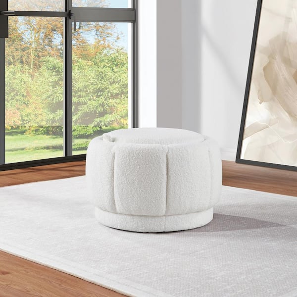 OSP Home Furnishings Lanyard Storage Ottoman in Ivory Sherpa Fabric LAD ...