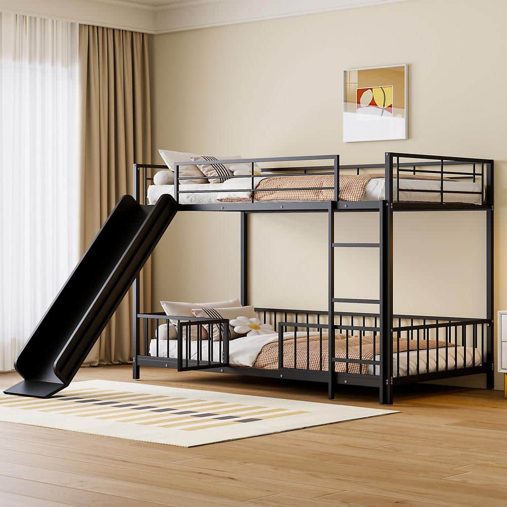 Harper & Bright Designs Black Twin over Twin Metal Frame Bunk Bed with ...
