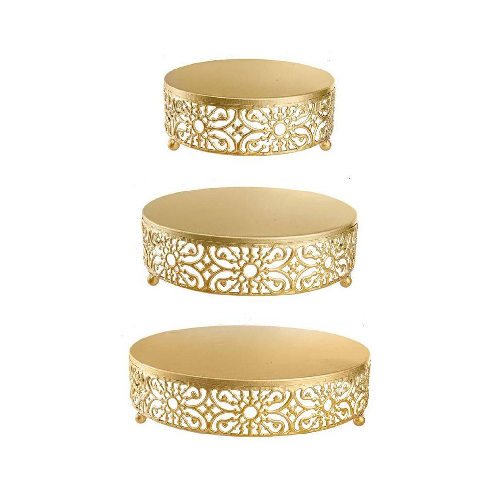 3 Pack Gold Round Metal 12 in. Decorative Stand HD9D7SNKKW - The Home Depot