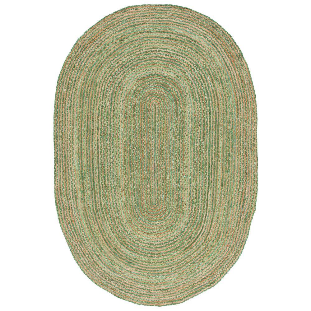 SAFAVIEH Cape Cod Green/Natural 3 ft. x 5 ft. Striped Border Oval Area ...