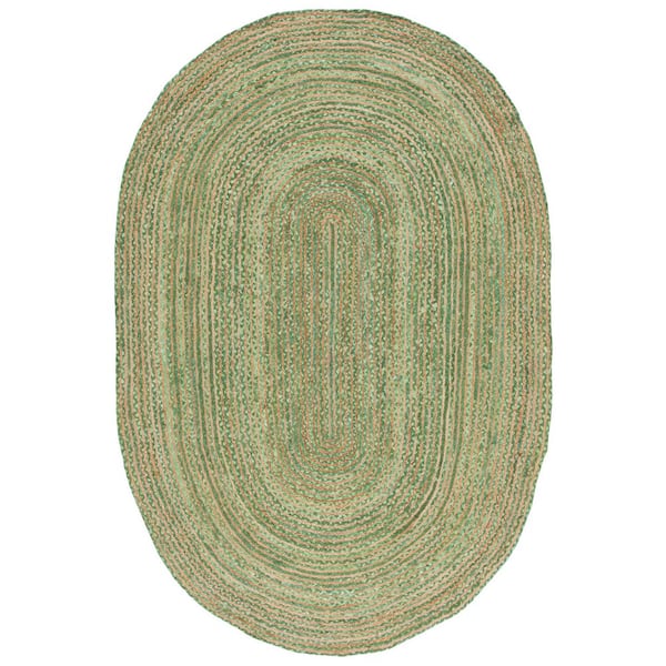 SAFAVIEH Cape Cod Green/Natural 4 ft. x 6 ft. Striped Border Oval Area ...