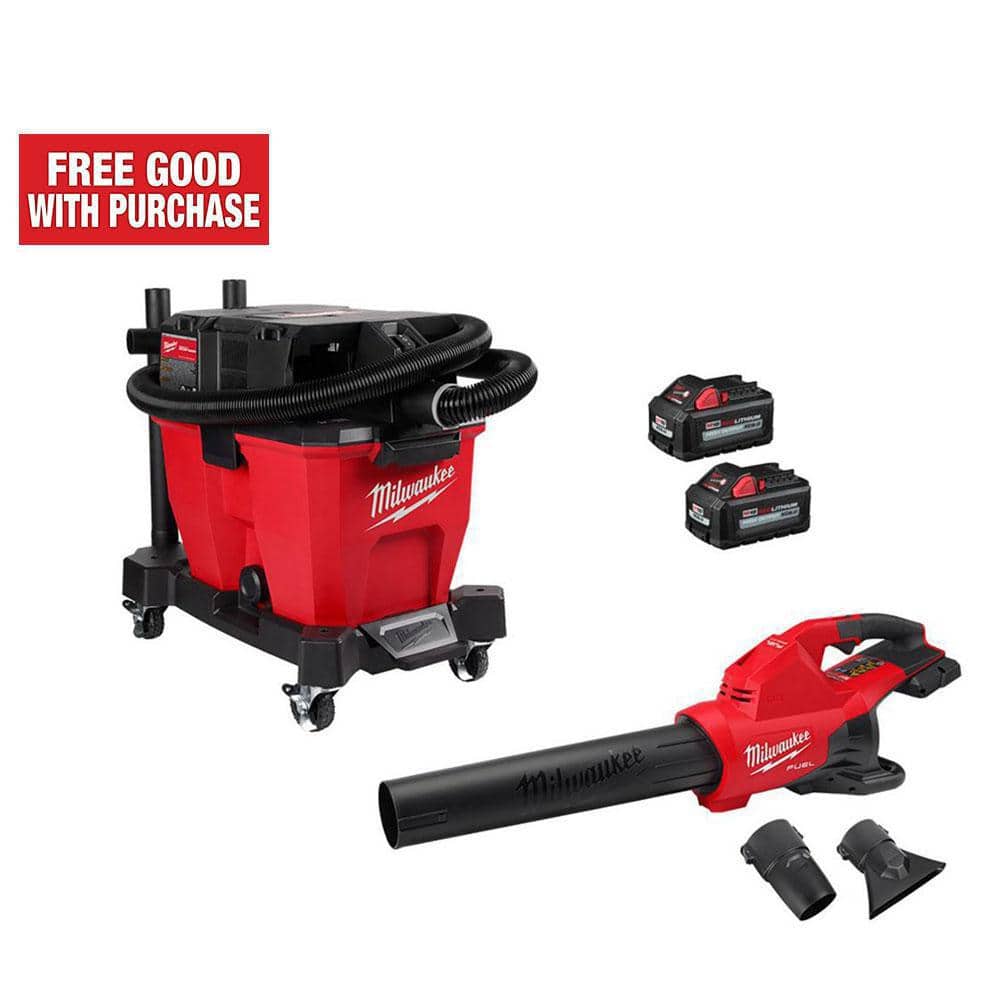 Milwaukee M18 FUEL 9 Gal. Cordless DUAL-BATTERY Wet/Dry Shop Vacuum and ...