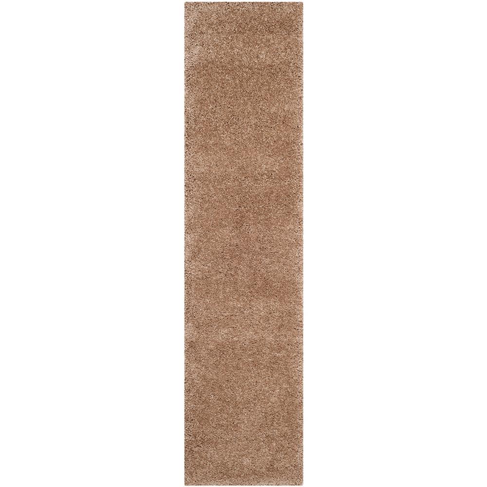 SAFAVIEH Milan Shag 2 ft. x 14 ft. Dark Beige Solid Runner Rug SG180 ...