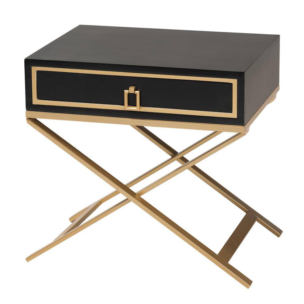 Baxton Studio Lilibet 19.7 in. Black and Gold Rectangle MDF End Table ...