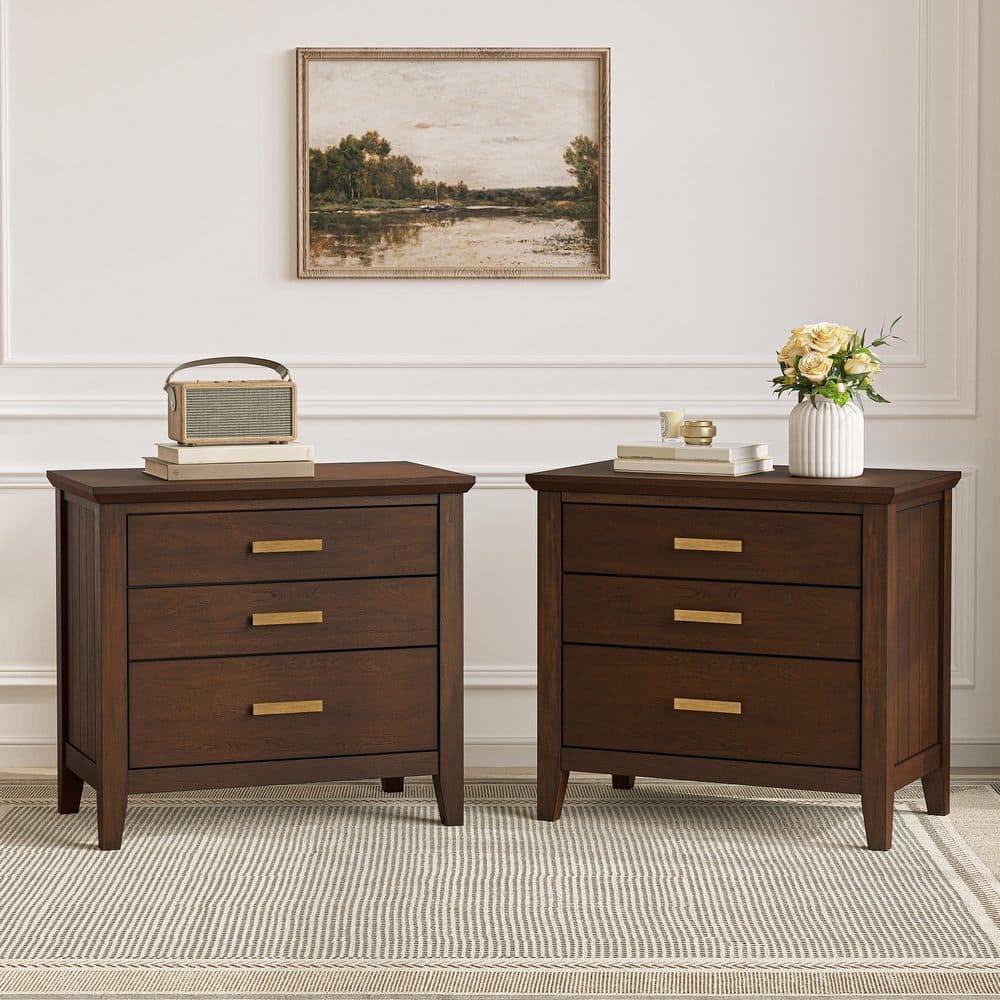 Reviews for OrangeOne Lessio Dark Brown 3-Drawers Nightstand Solid Wood ...