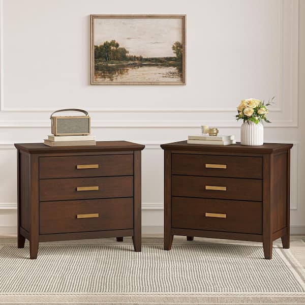 Reviews for OrangeOne Lessio Dark Brown 3-Drawers Nightstand Solid Wood ...