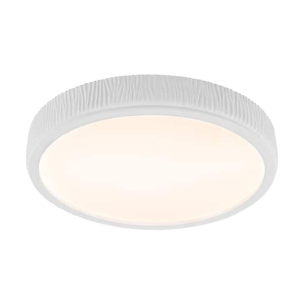 OUKANING 20.47 in. White Modern Round Flush Mount Ceiling Light with ...