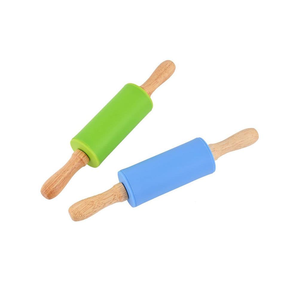 Anqtovp 9 Inch 2-Pack Mini Silicone Rolling Pin with Wood Handle for ...