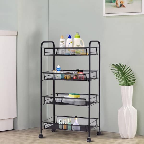 ANGELES HOME 4-Tier Black Steel Rolling Utility Kitchen Cart Storage ...