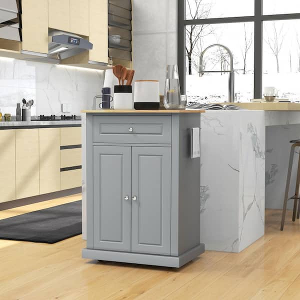 ANTFURN Grey Kitchen Cart with Drawers; Locking Casters; Shelf; Wheels ...