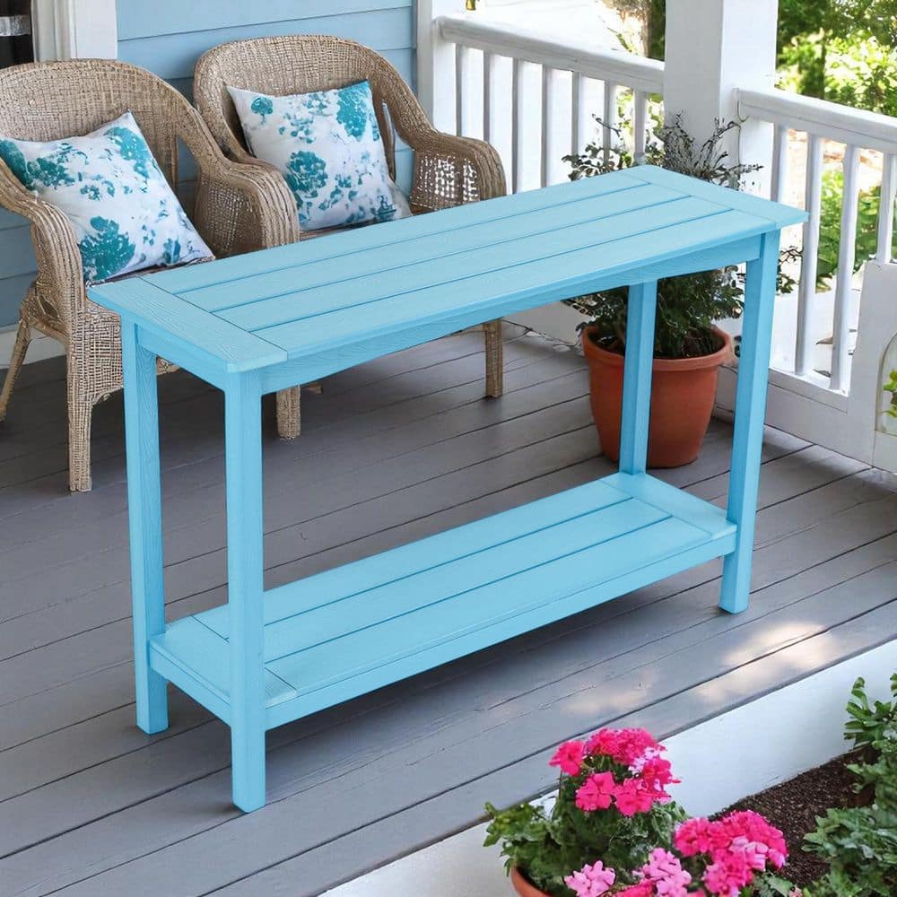 Adirondack Blue Rectangle HDPE 31 in. H Outdoor Side Table Consle Table ...