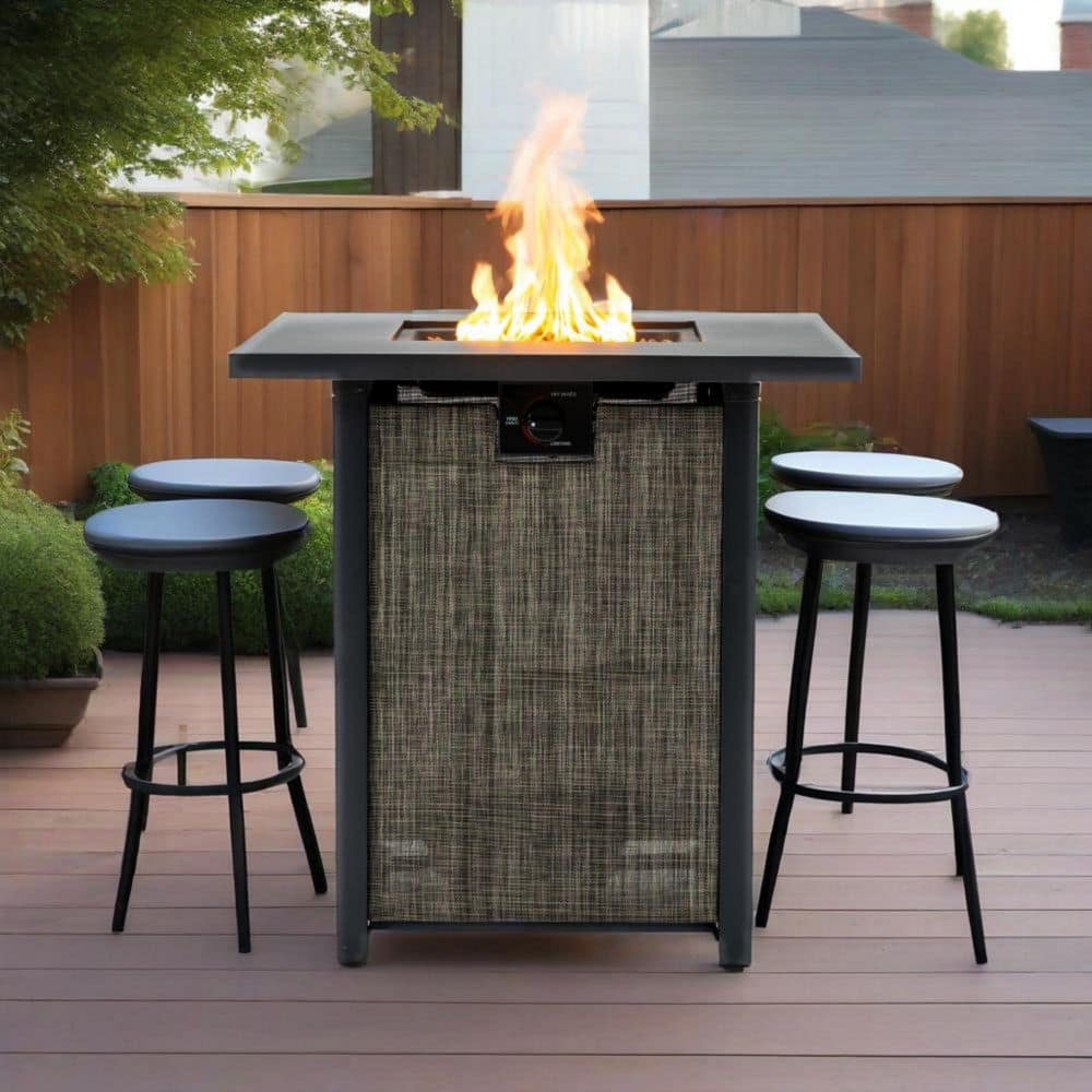 28 in. 50000 BTU Black Square Steel Propane Gas Outdoor Fire Pit Table ...