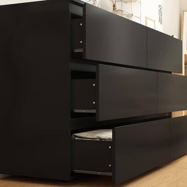 Black 6 Drawers 59 in. W Wooden Dresser Without Mirror Chest of Drawers Storage Sideboard