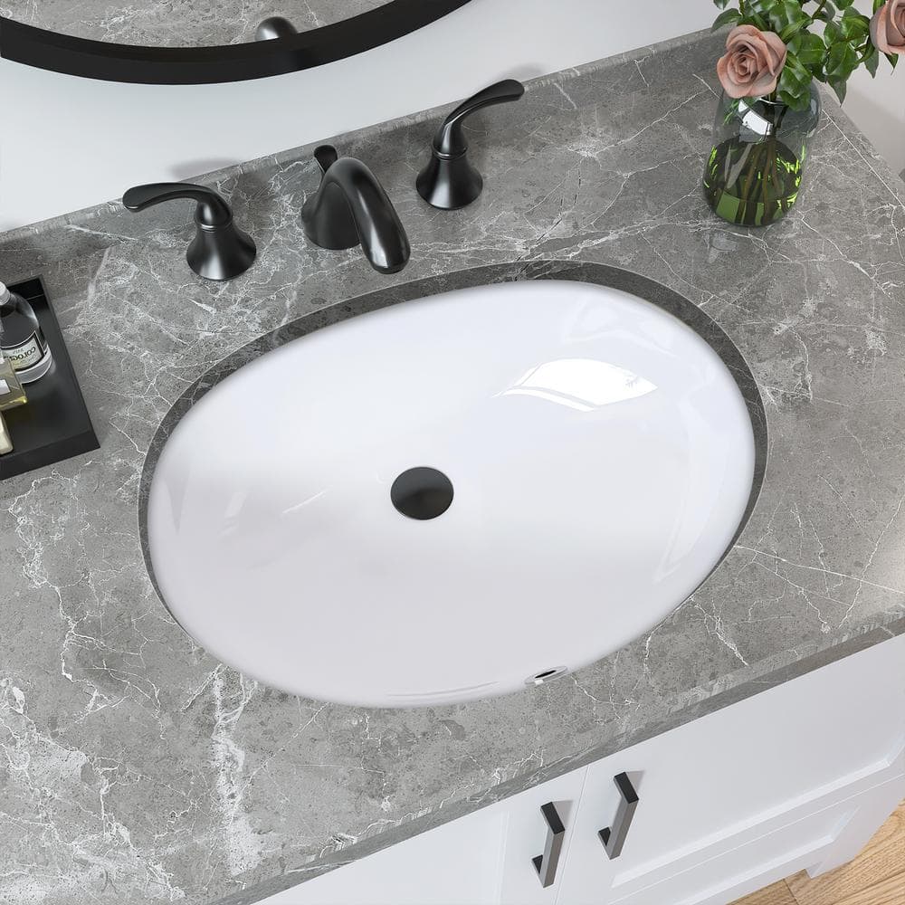 Getpro 20 in. Oval Undermount Ceramic Bathroom Sink Porcelain Vitreous ...