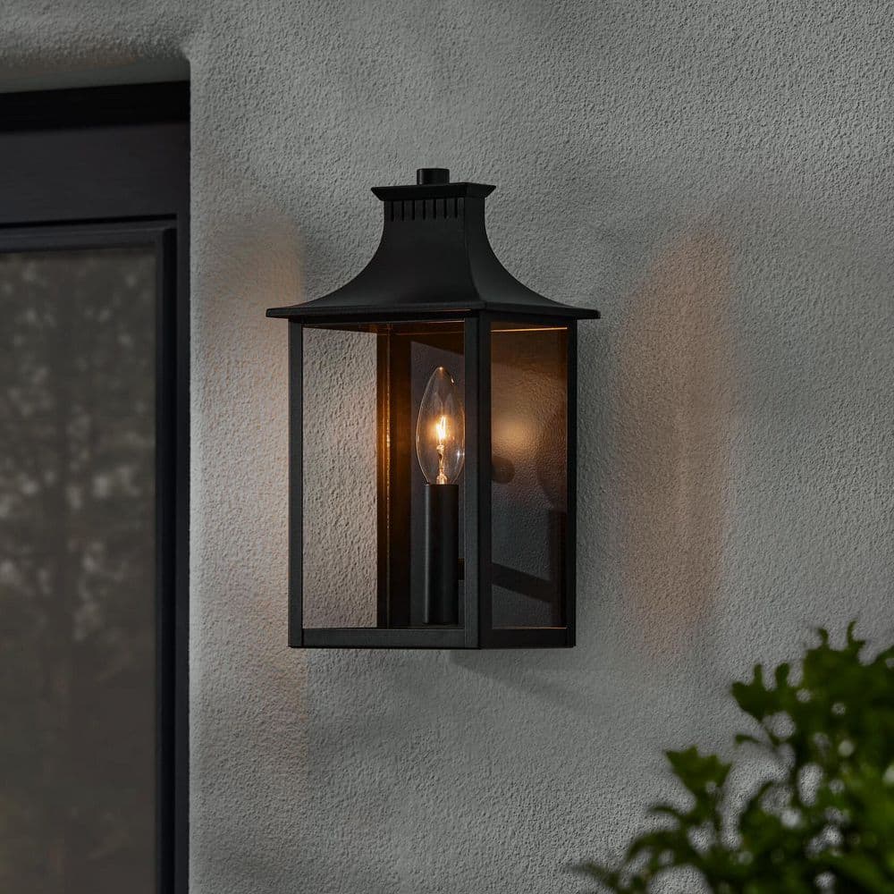 Hampton Bay Emory Hills 11.5 in. 1-Light Matte Black Hardwired Outdoor ...