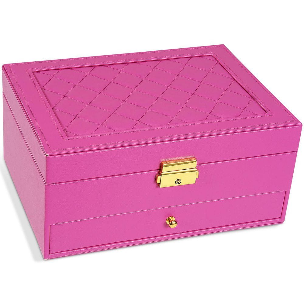 Rose Rectangular Faux Leather 2-Layer Jewelry Box with Removable ...