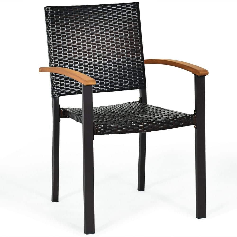 Alpulon Set of 4 Outdoor Patio PE Rattan Dining Chairs with Powder ...