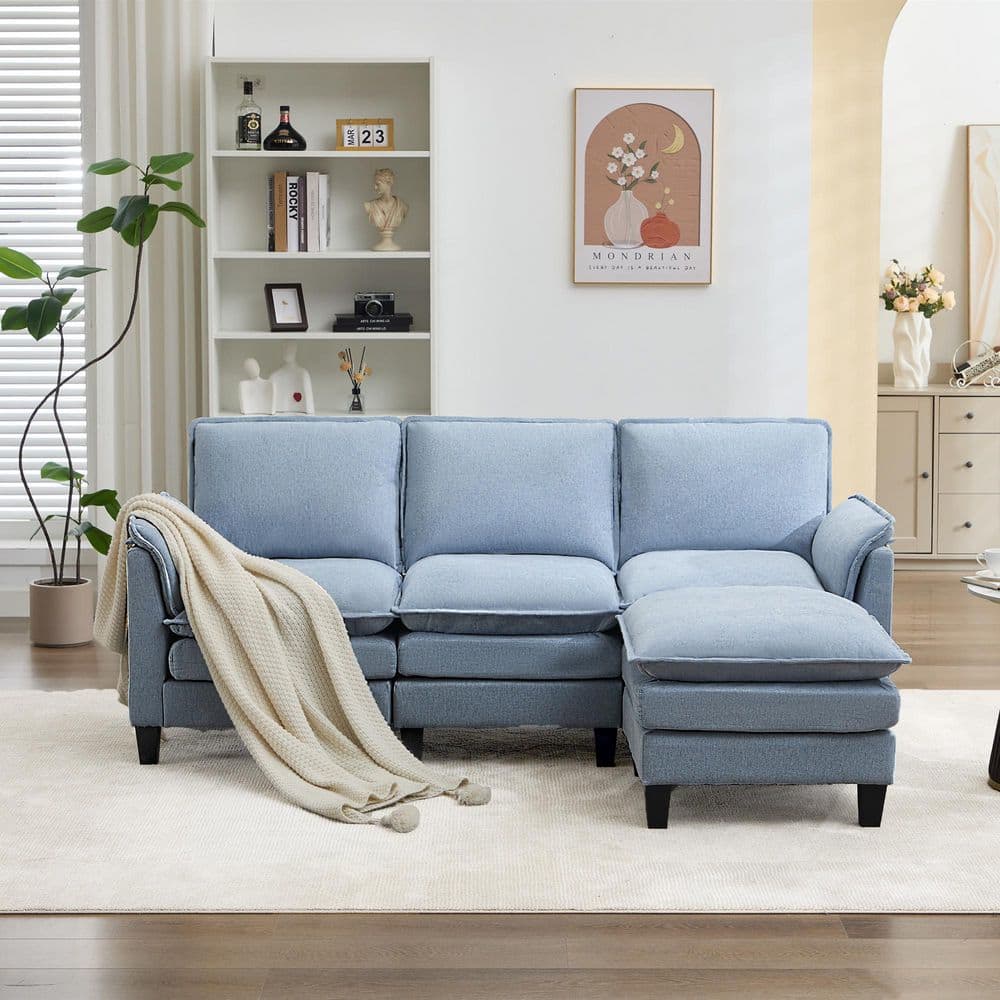 JEAREY 75.59 in. W Modern Velvet Linen Double-Layer Cushion Sectional ...