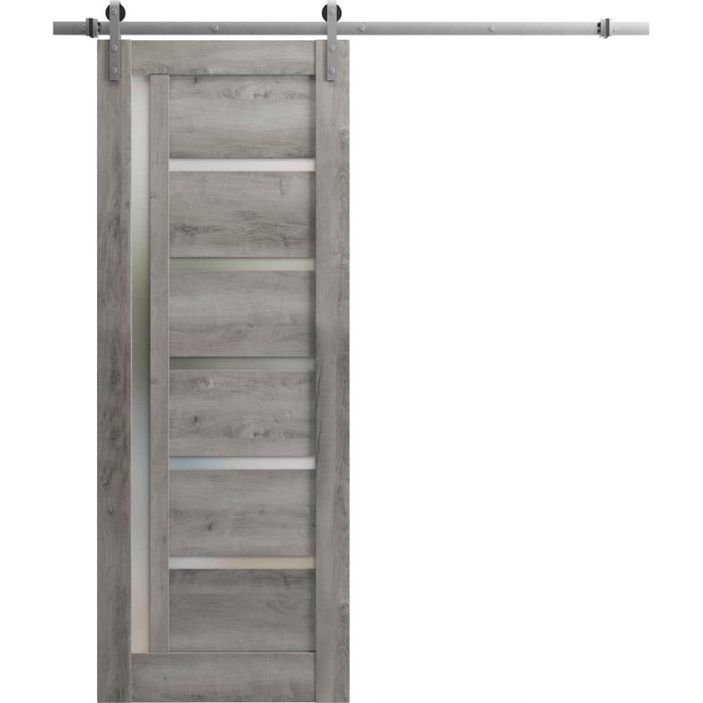 Sartodoors 28 in. x 96 in. 1 Panel Frosted Glass Nebraska Grey Wood ...