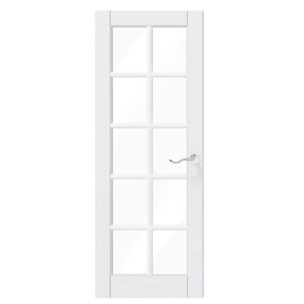 TENONER 24 in. x 80 in. Composite, MDF, 10 Lite, Clear Glass, Primed ...