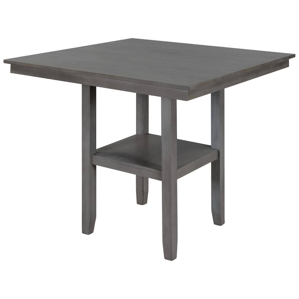 FORCLOVER 40 in. Square Gray Wood Tabletop Counter Height Dining Table ...