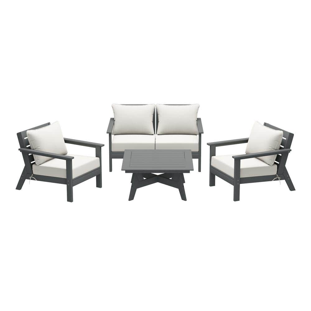 WESTIN OUTDOOR Birchwood Gray Arrangeable 5-Piece Outdoor Patio HDPE ...