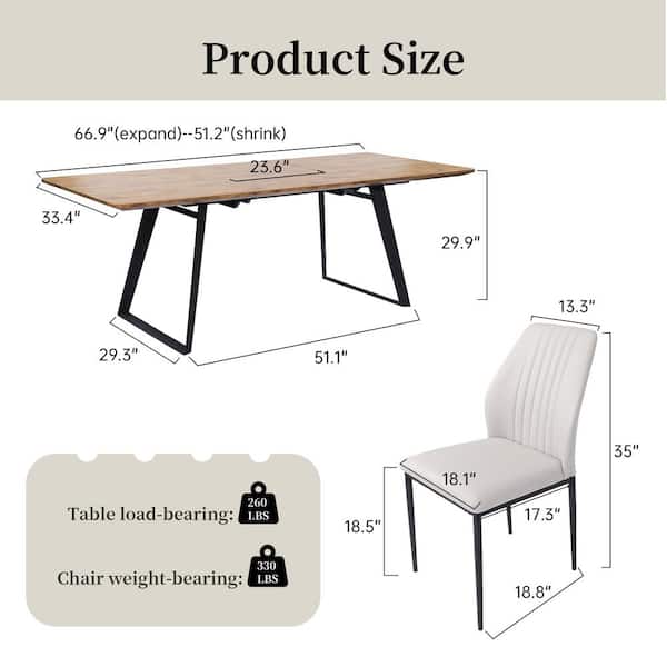 GOJANE 7-Piece Oak Rectangular Extendable Dining Table Set, Wooden ...