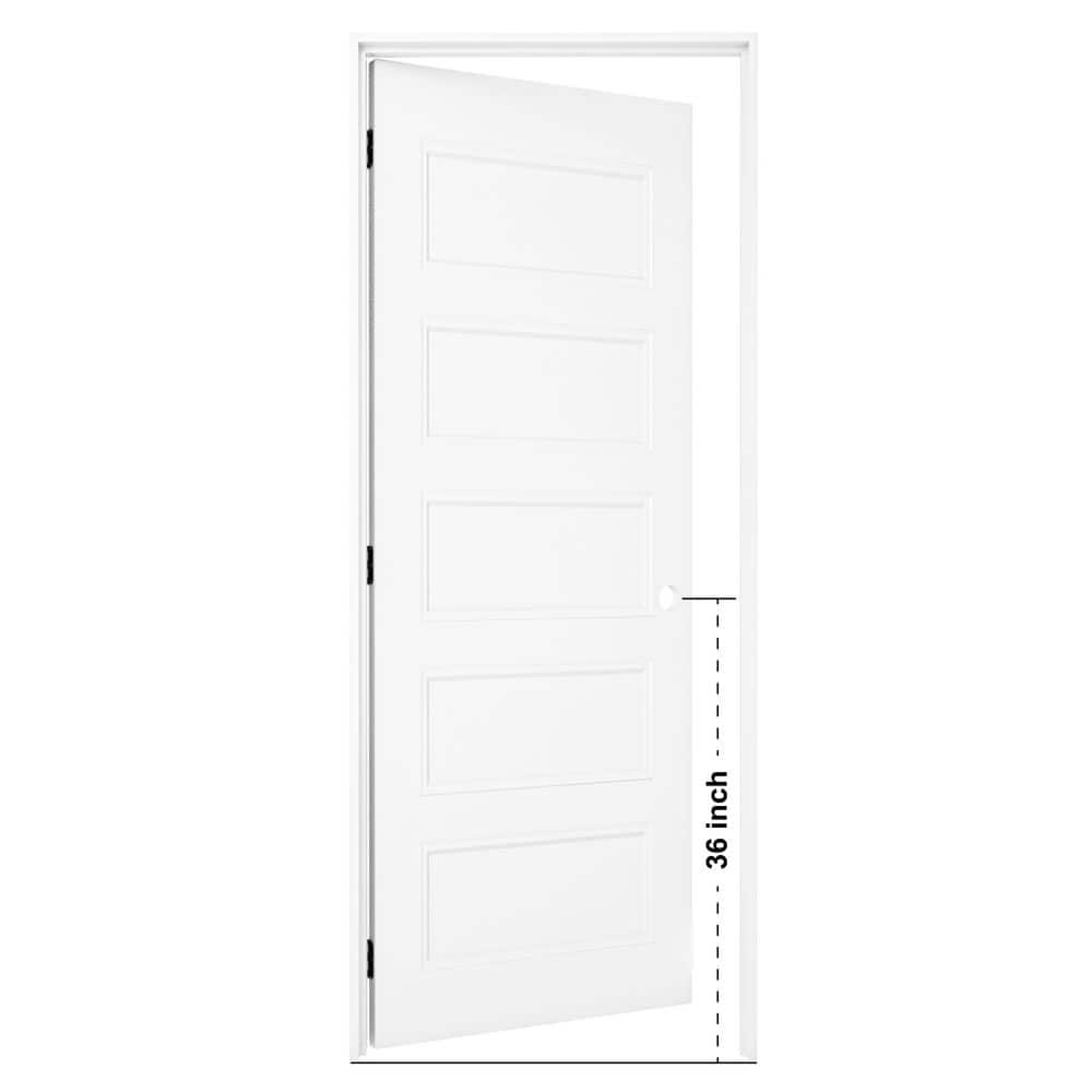EH PUERTA 30 in. x 80 in. 5-Panel Left-Handed Painted Solid Core Wood ...