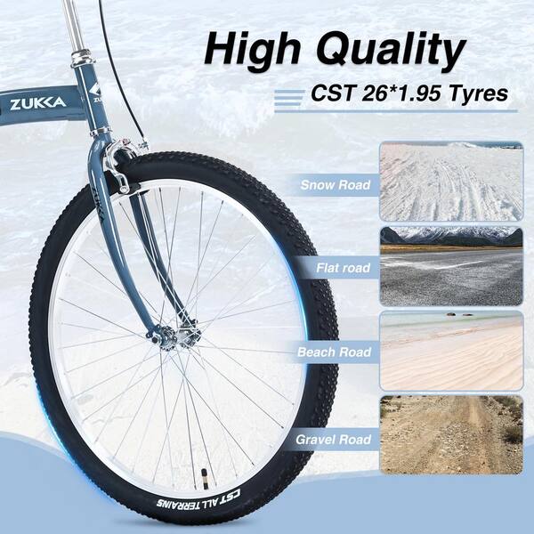Sudzendf Blue 26 in. Single Speed Folding Bicycles Beach Cruiser Bike KIKIO202476 The Home Depot