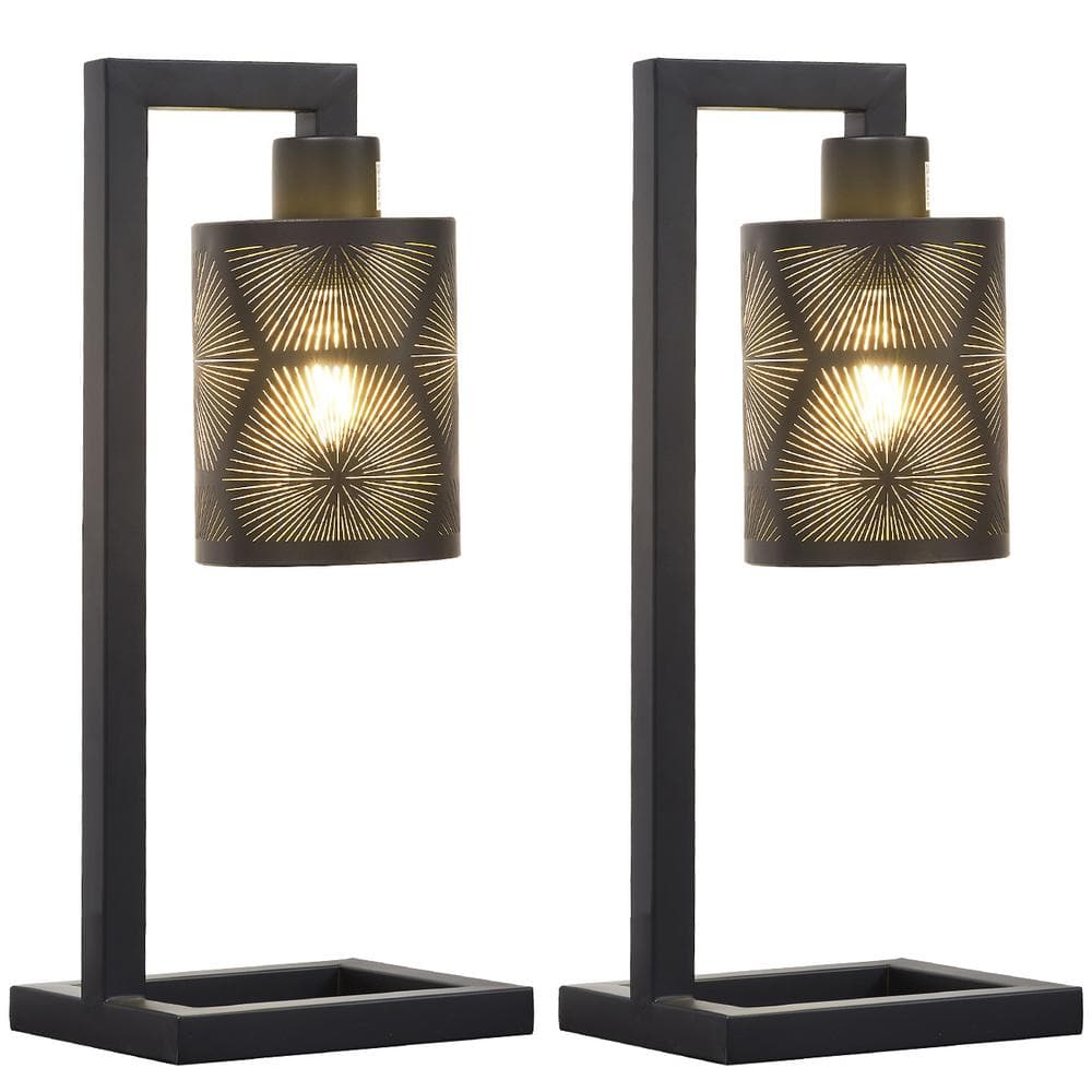 Modern 15.7 in. H Black Industrial Black Metal Table Lamp Setwith In ...